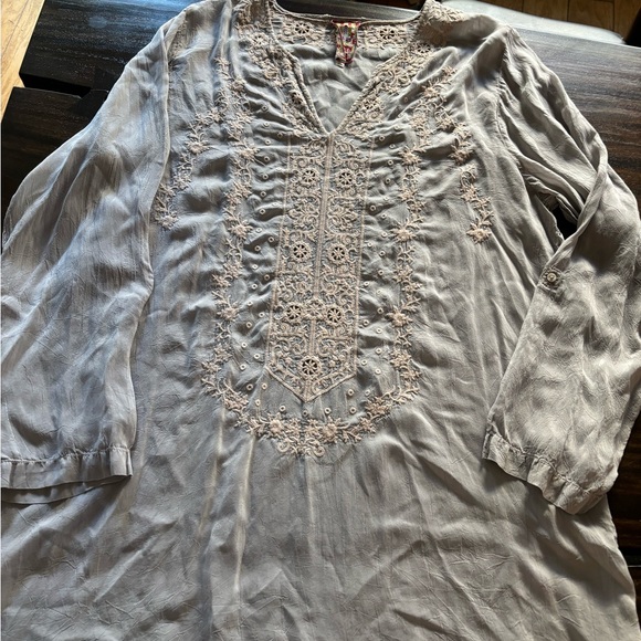 Johnny Was | Tops | Johnny Was Light Gray Embroidered Tunic | Poshmark
